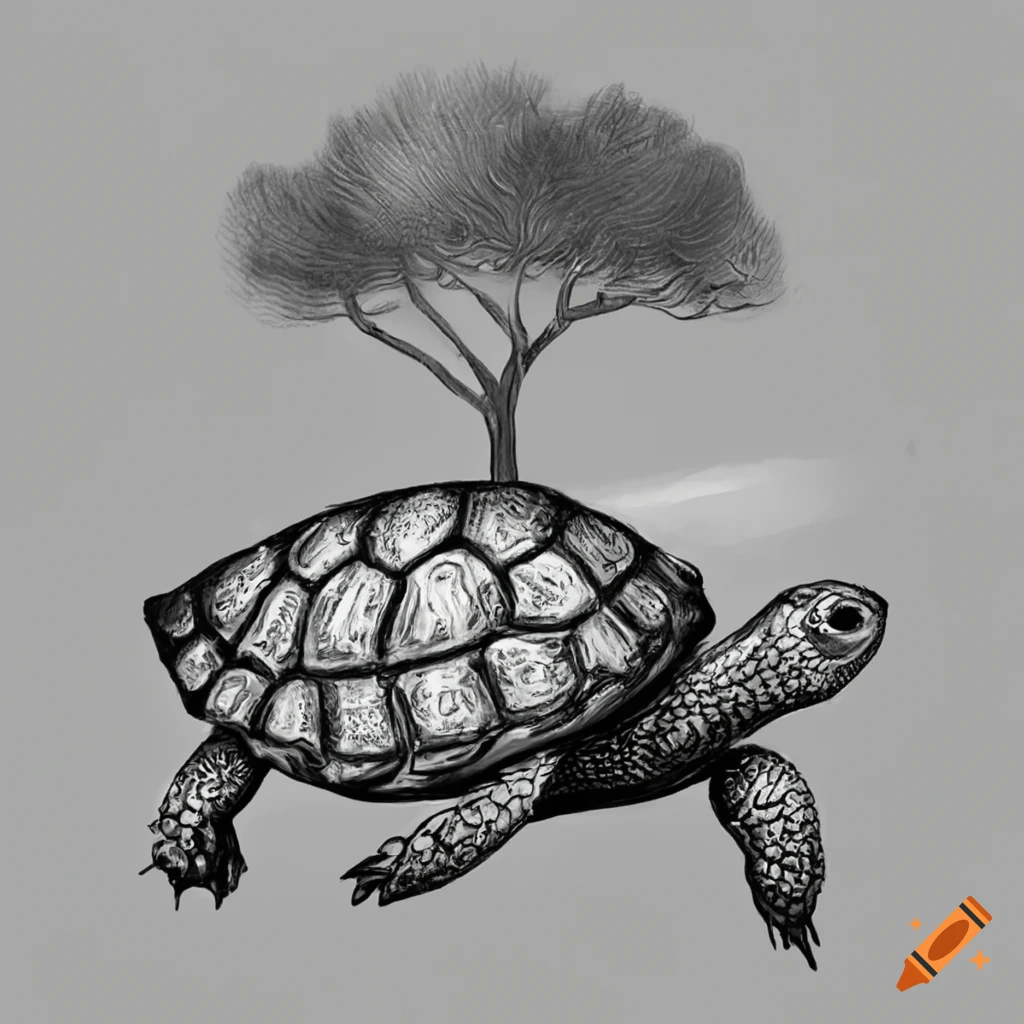 Turtle with a tree growing out of its shell on Craiyon
