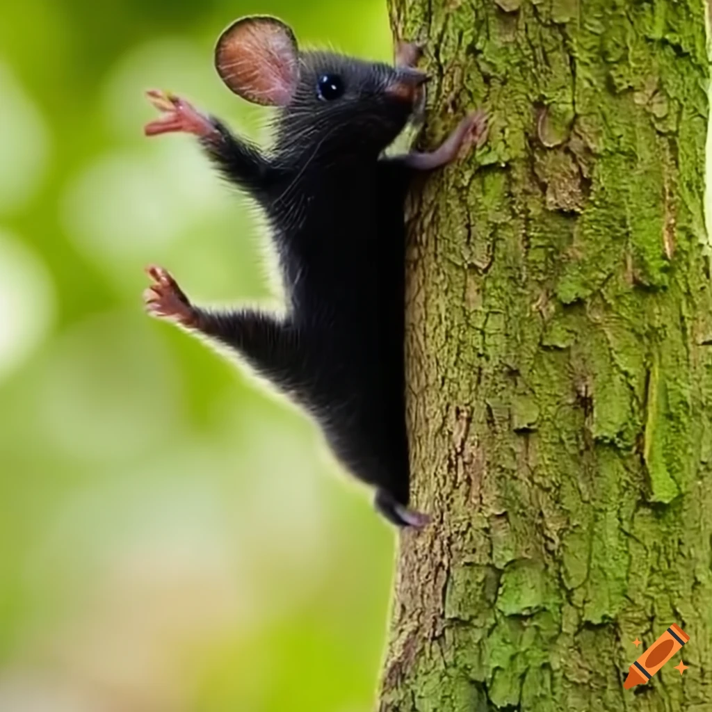 Black mouse jumping from a tree on Craiyon