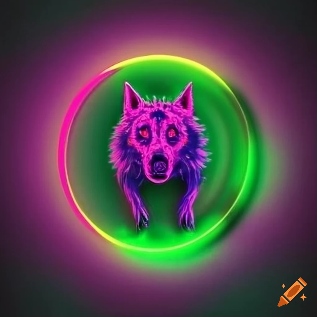 Max ernst neon magenta wolf in yellow neon circle on black background ...