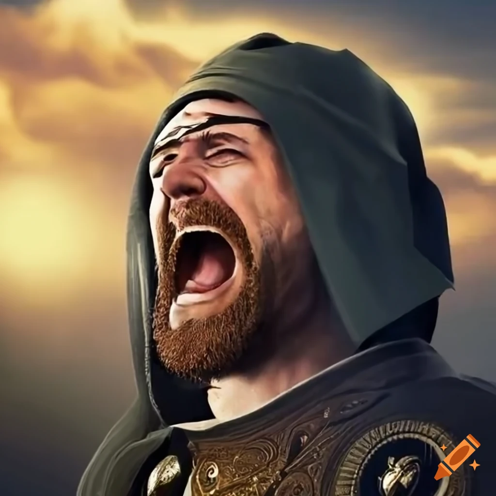 Medieval man shouting to the heavens on Craiyon