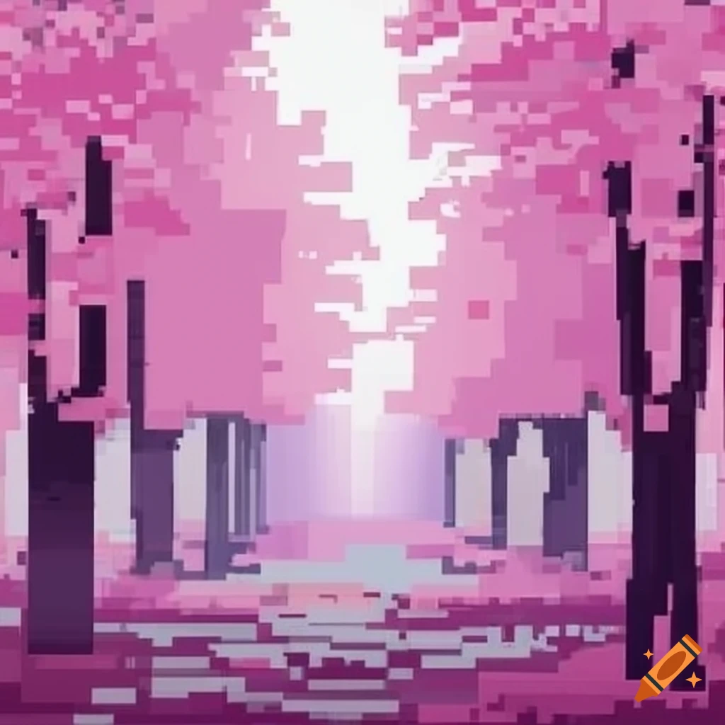 Pixel art of pink trees on a white ground on Craiyon