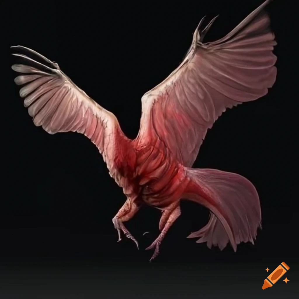 Mythical creature with bat wings and red sagging skin on Craiyon