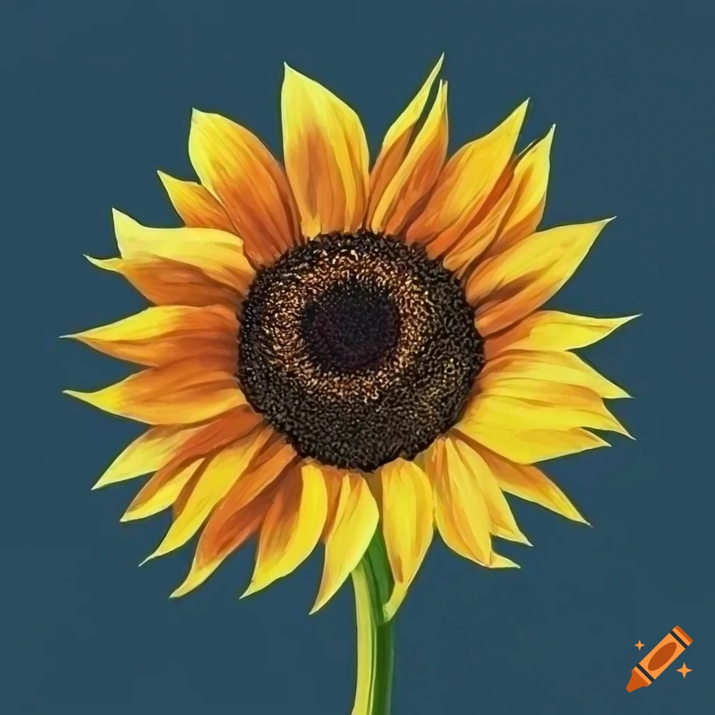 Sunflower drawing with realistic details and whole stalk on Craiyon