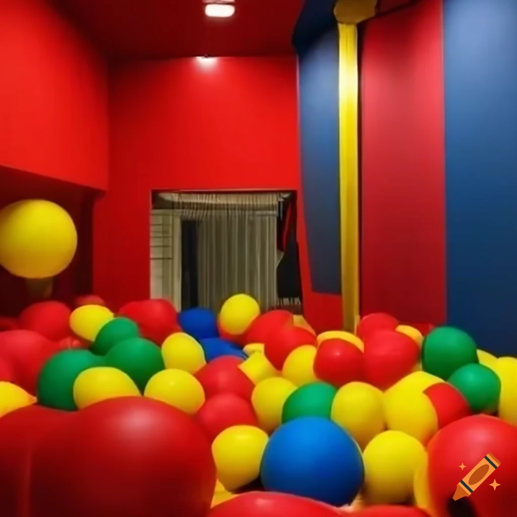 Indoor playground with an entity in a liminal space on Craiyon