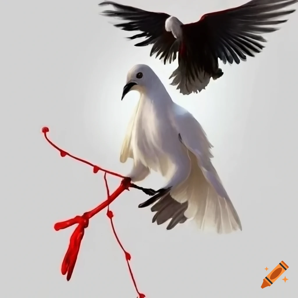 White dove pulling a raven with a red string on Craiyon