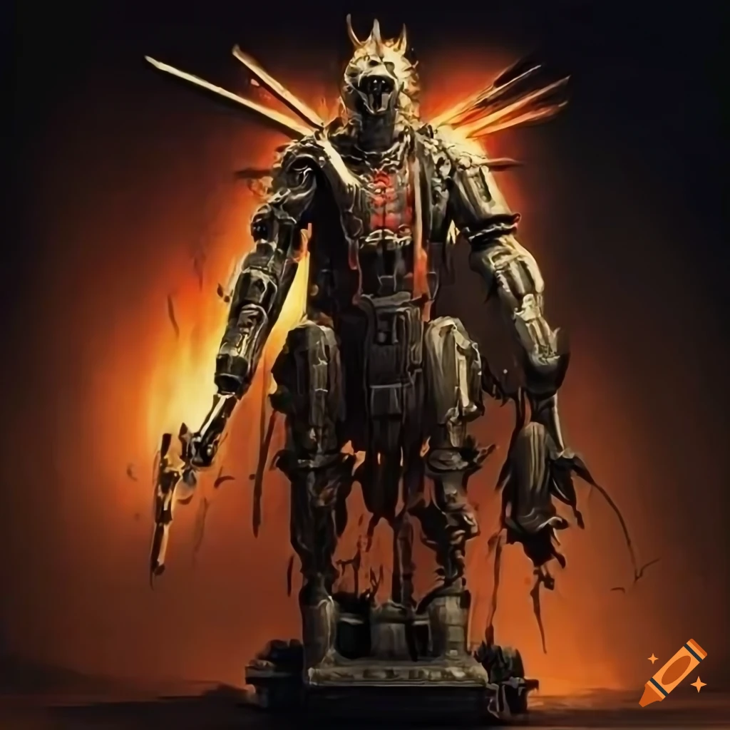 Mecha with intricate layering and stunning maple lighting on black ...