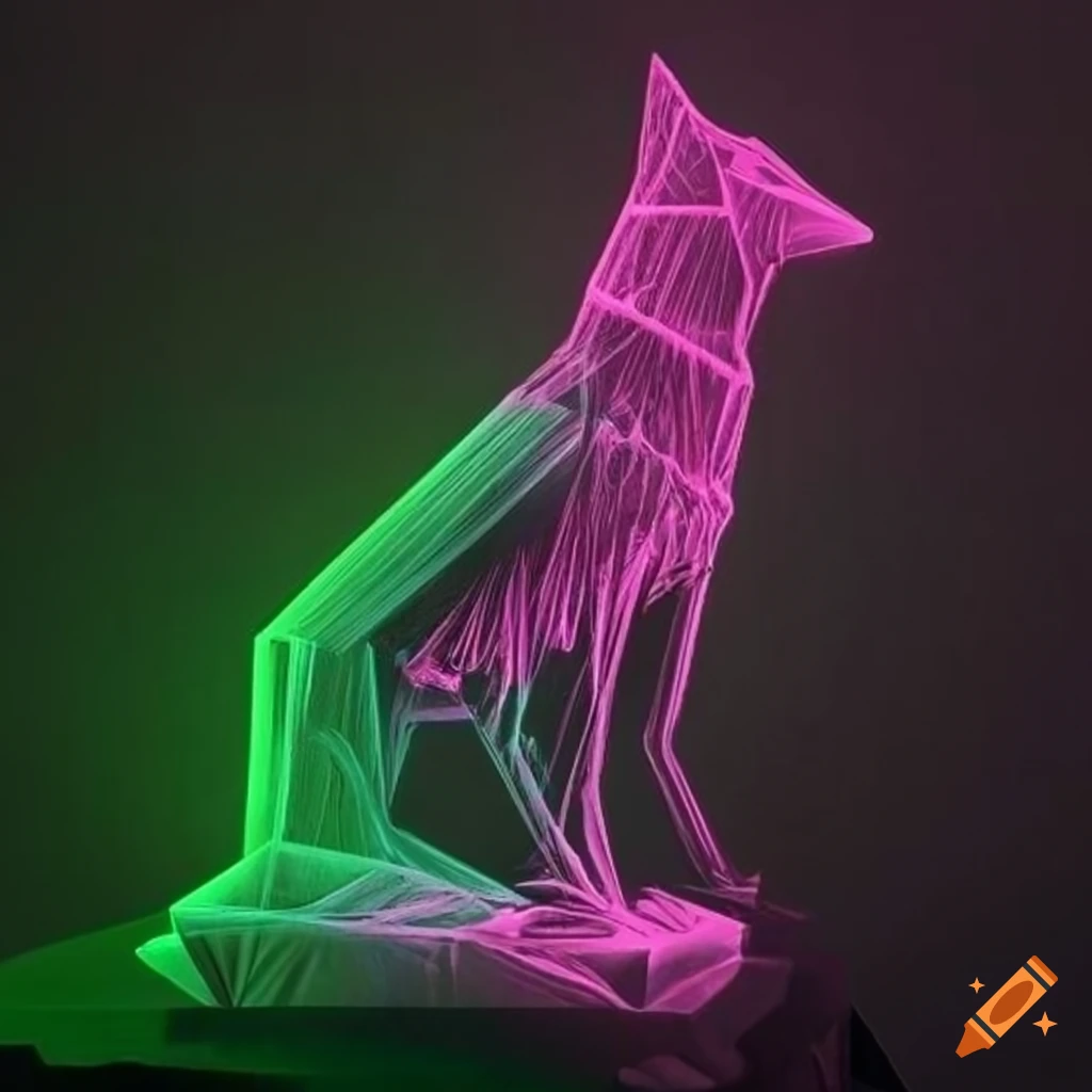 Neon magenta wolf inside a green neon triangle on a black background by ...