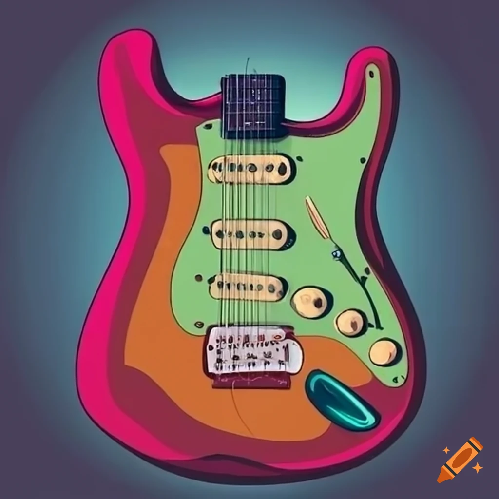 Close-up of a cartoon-style fender stratocaster guitar face detail on ...