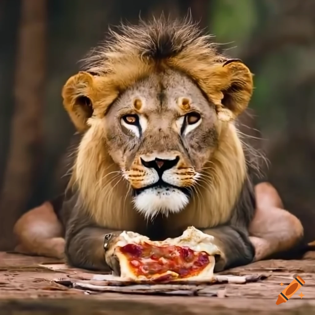 Lion eating pizza on Craiyon