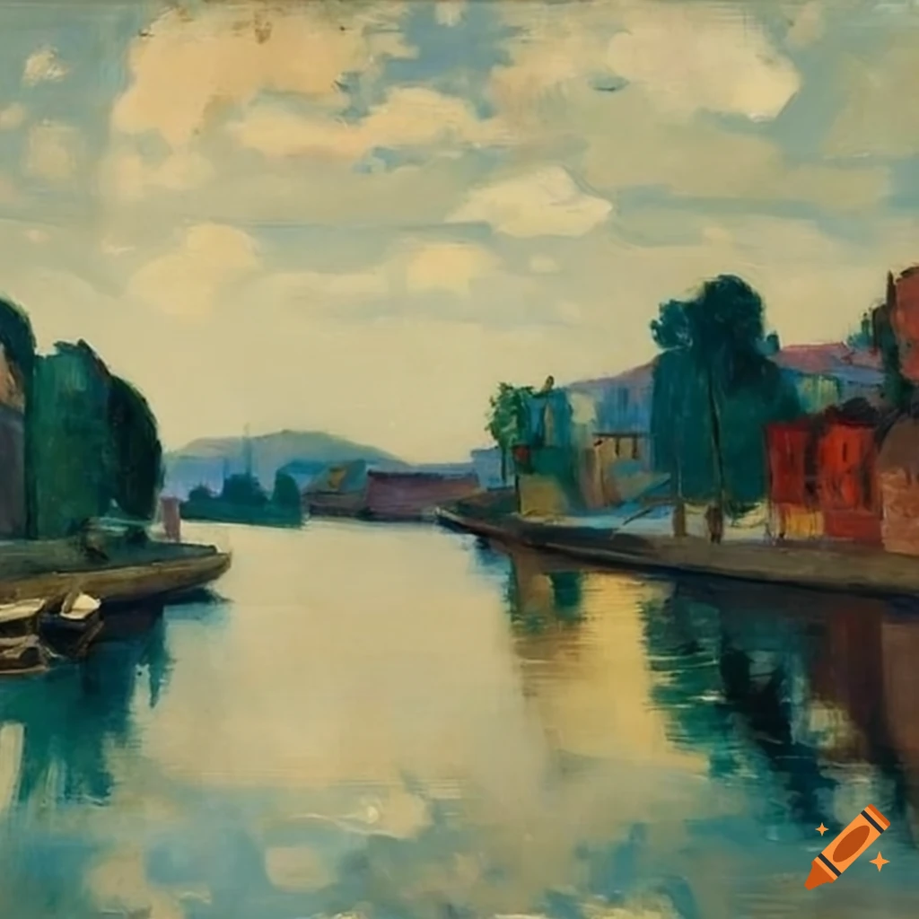 Louis valtat painting of a river with boats and reflection on Craiyon