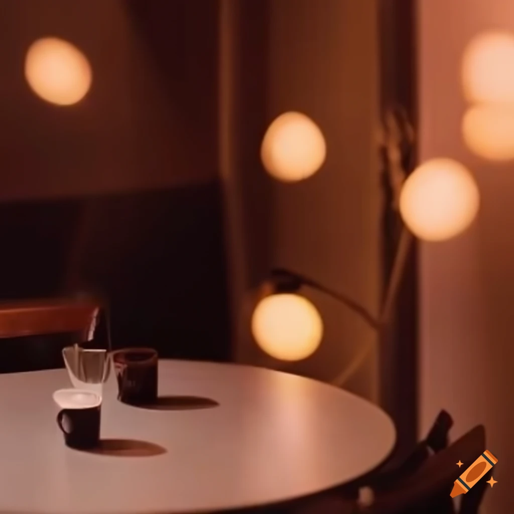 Aesthetic cafe table view with people and lights on Craiyon