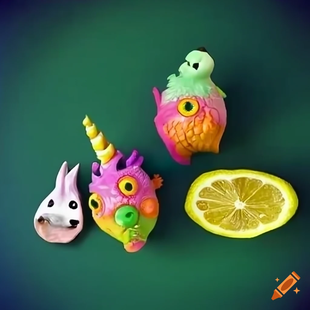 Mythical creatures and mutant omega mart lemon fruit monster in a ...