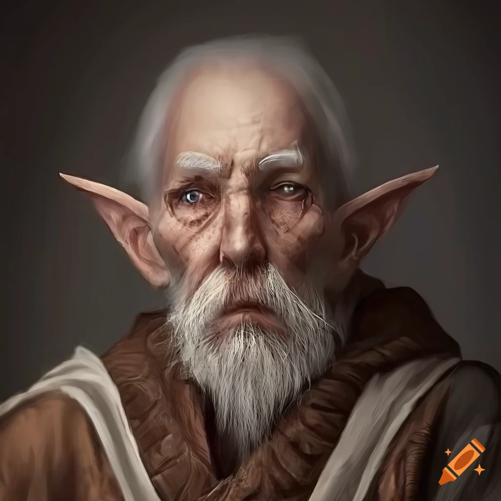 Hyper detailed fantasy portrait of an old male elf wearing a robe on ...