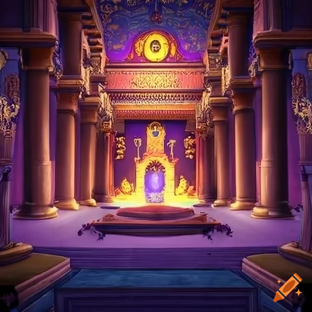 Square and pompous room in a magical council temple on Craiyon