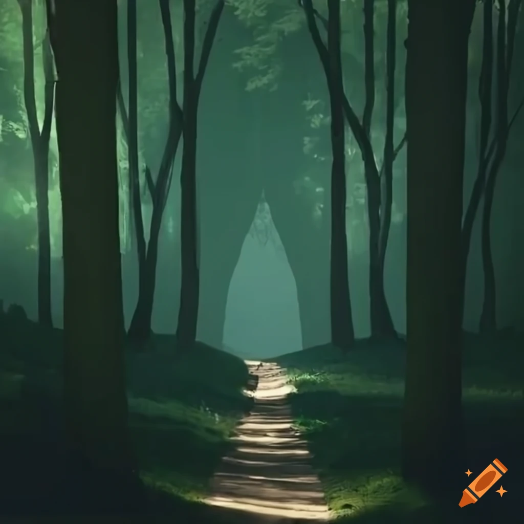 Man standing in front of two paths in a forest on Craiyon