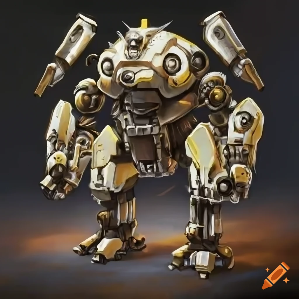 High definition gear styled bee mech on black background on Craiyon