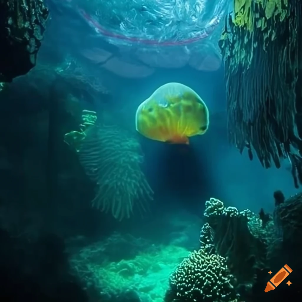 Underwater tapestry of vibrant fish, coral, and mythical creatures with ...