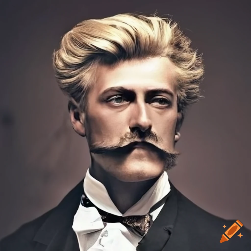 Monsieur Baron, a blond man with an impressive mustache, dressed in ...