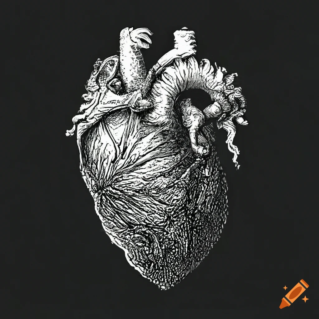Gustave doré style white heart on black background on Craiyon