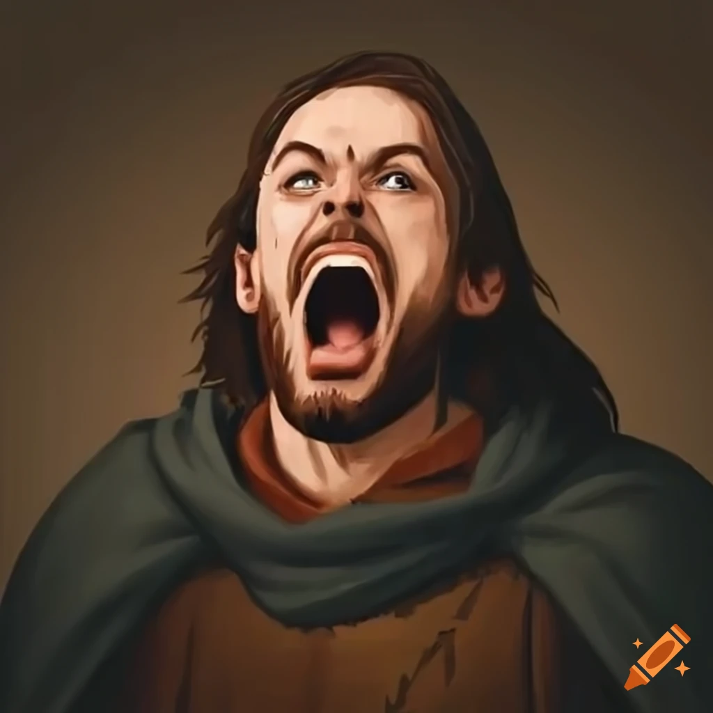 Medieval man yelling to the heaven on Craiyon