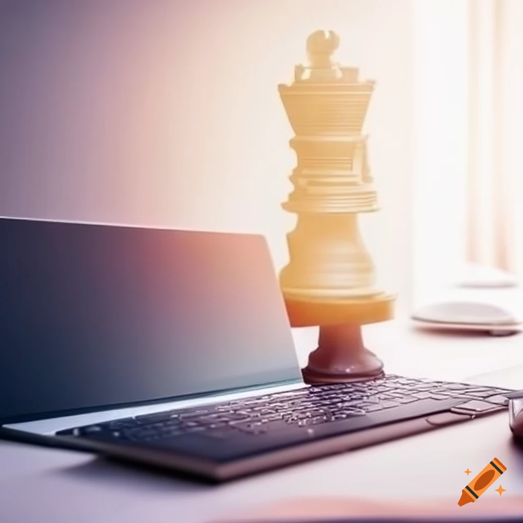 Stylish laptop with creative chess design in an office setting on Craiyon