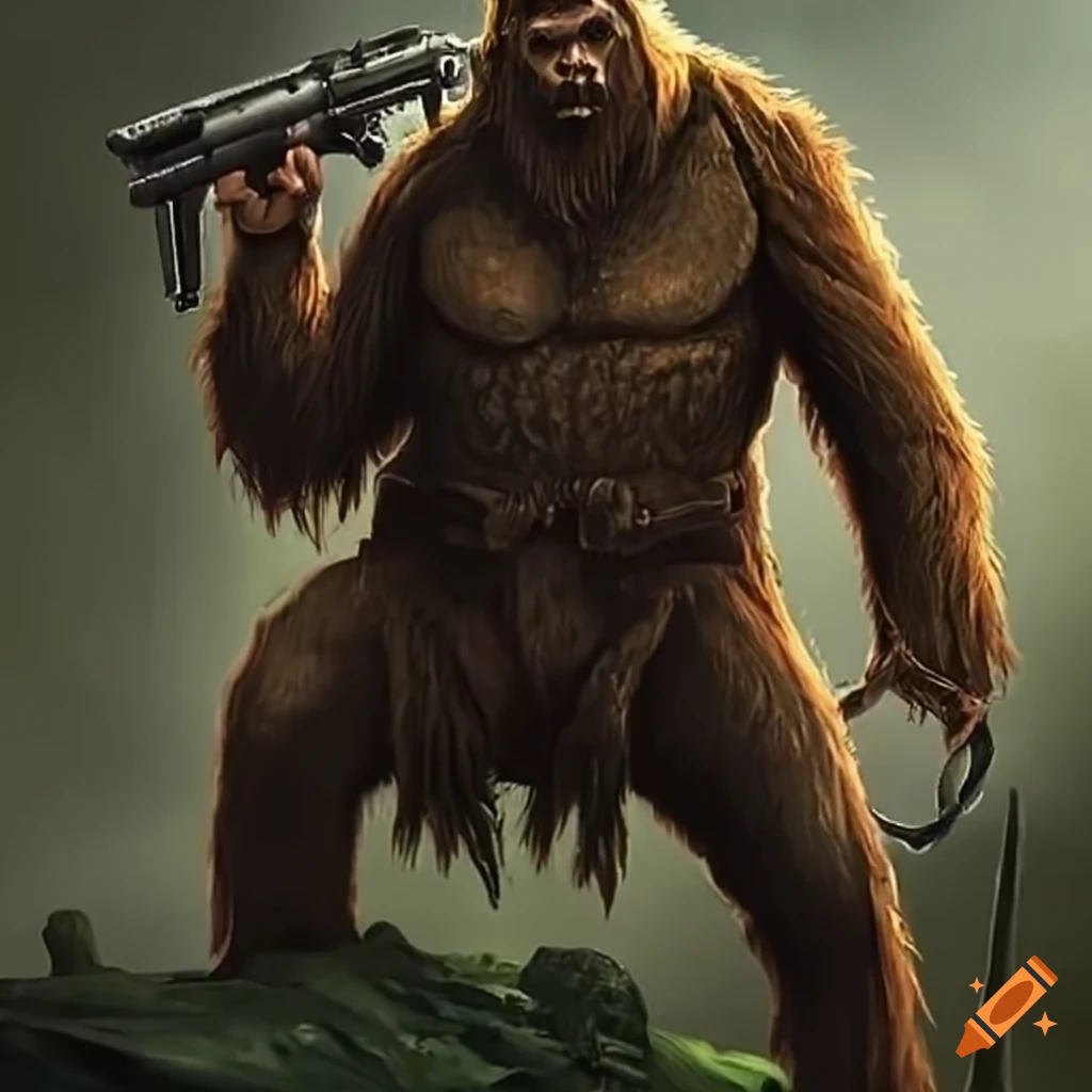 Sasquatch with a rifle and nods on Craiyon
