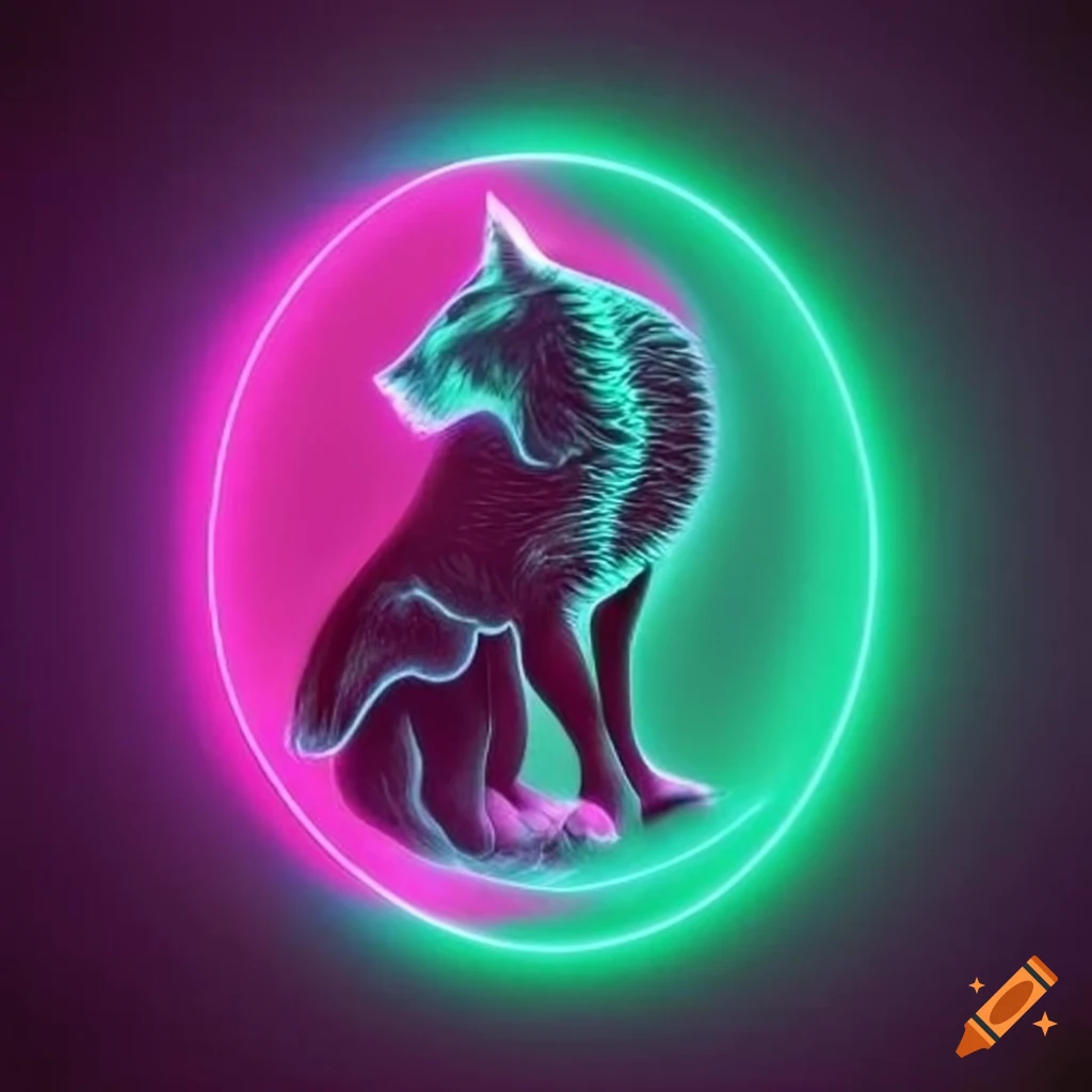 Max ernst neon magenta wolf in green neon circle on black background on ...