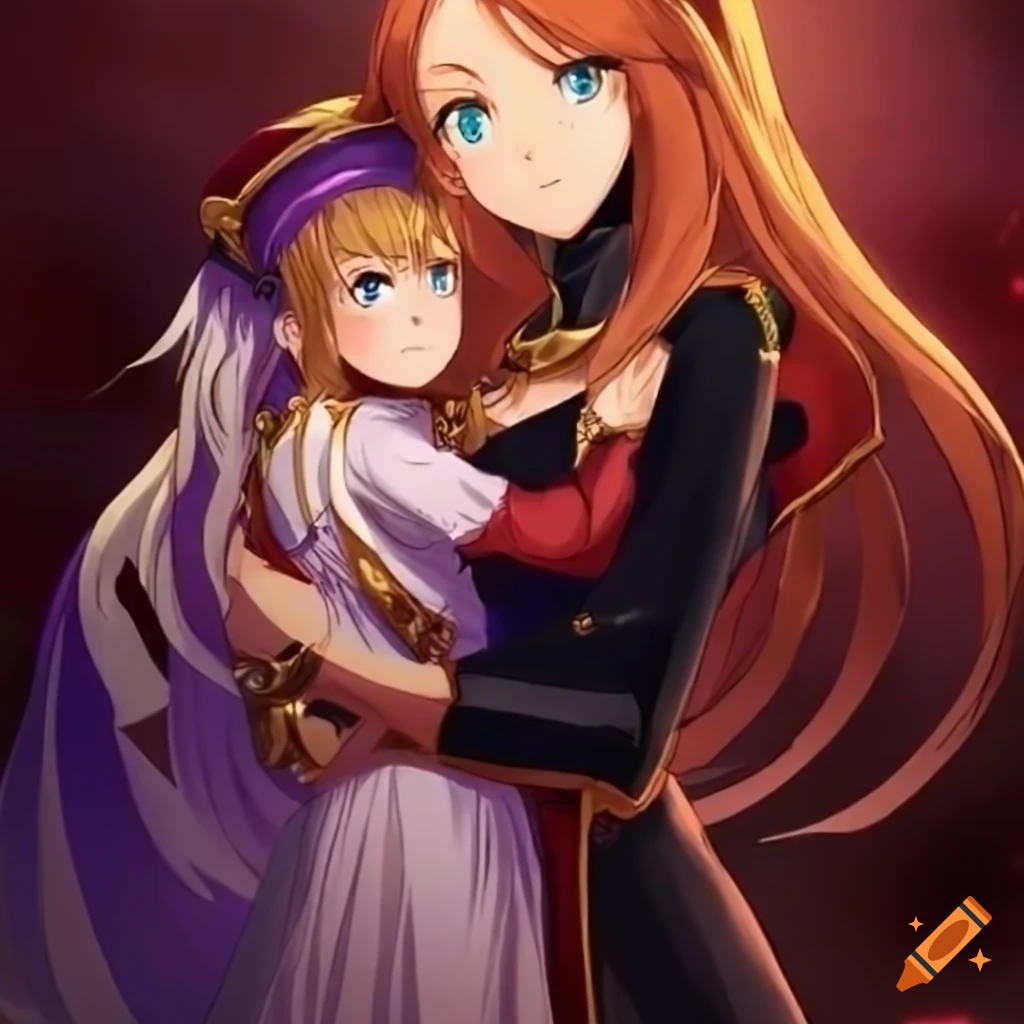 A victorious captain athena woman hugging her family in anime style on ...