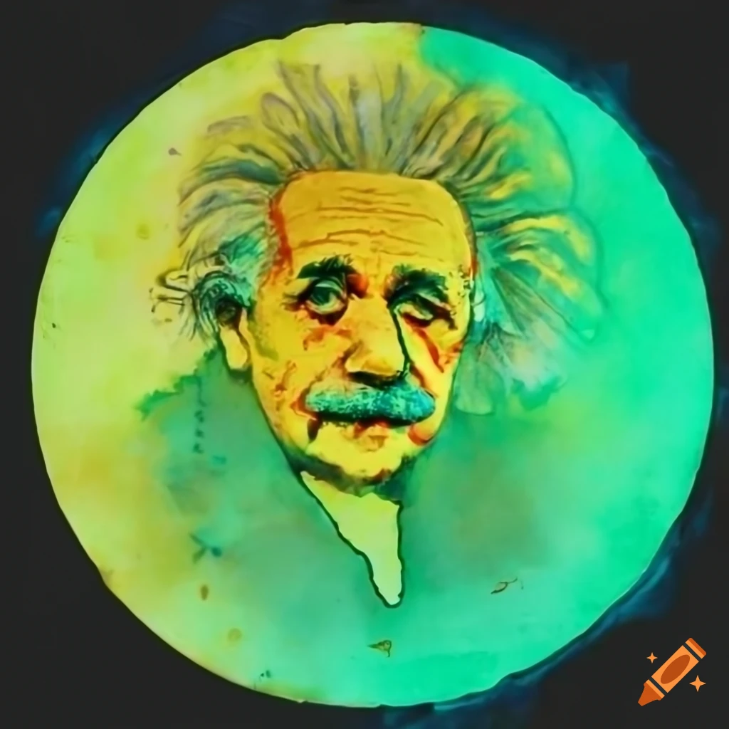 Neon yellow albert einstein in green neon circle on black background by ...