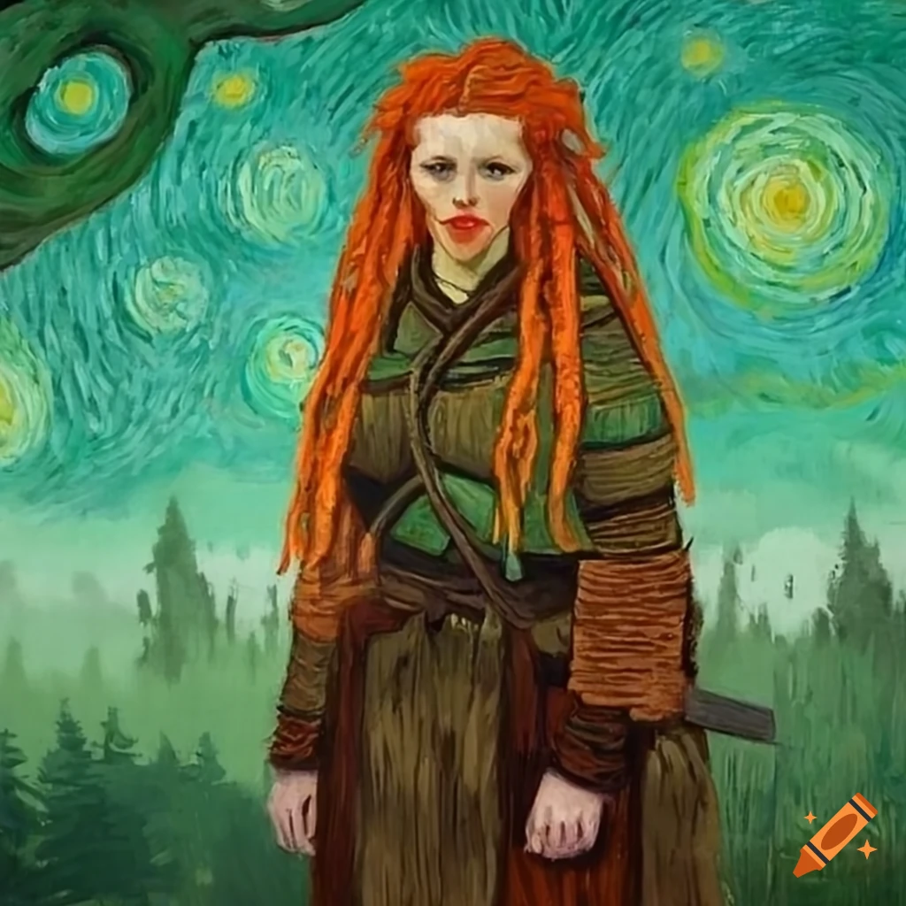 Van Gogh style painting of a female Viking warrior with ginger ...