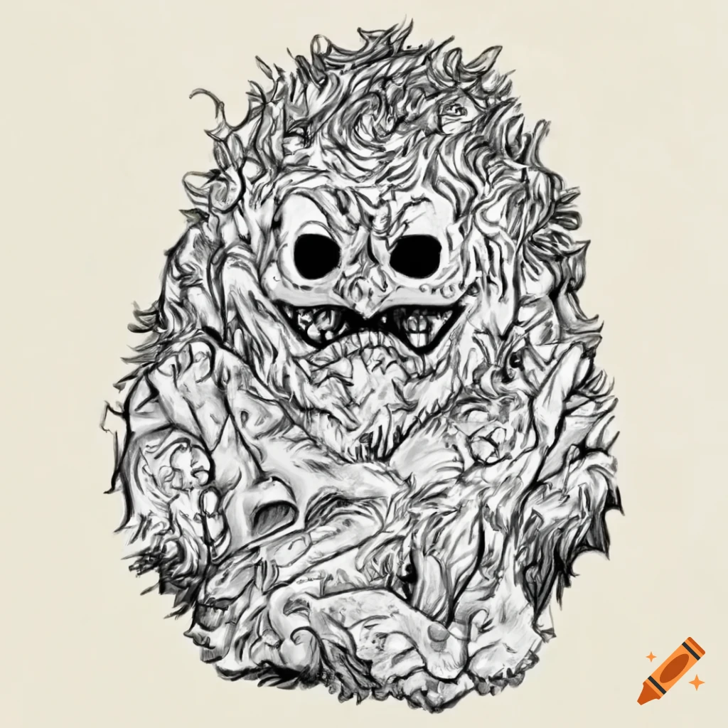 Cartoon haggis with monster body and sharp teeth grin in black and ...