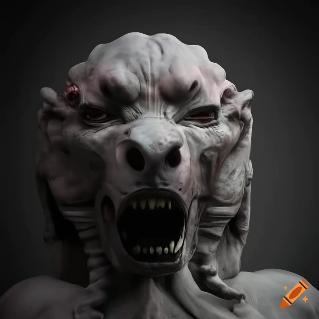 Creepy possessed sphinx with demon face in a high-resolution photograph ...