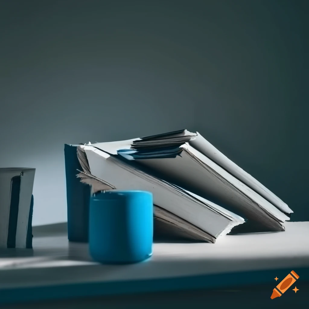 Books and ceramic form on table in old dark hotel room on Craiyon