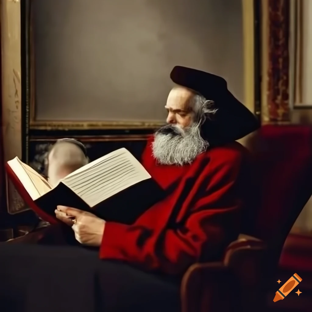 Karl marx reading a book in a room on Craiyon
