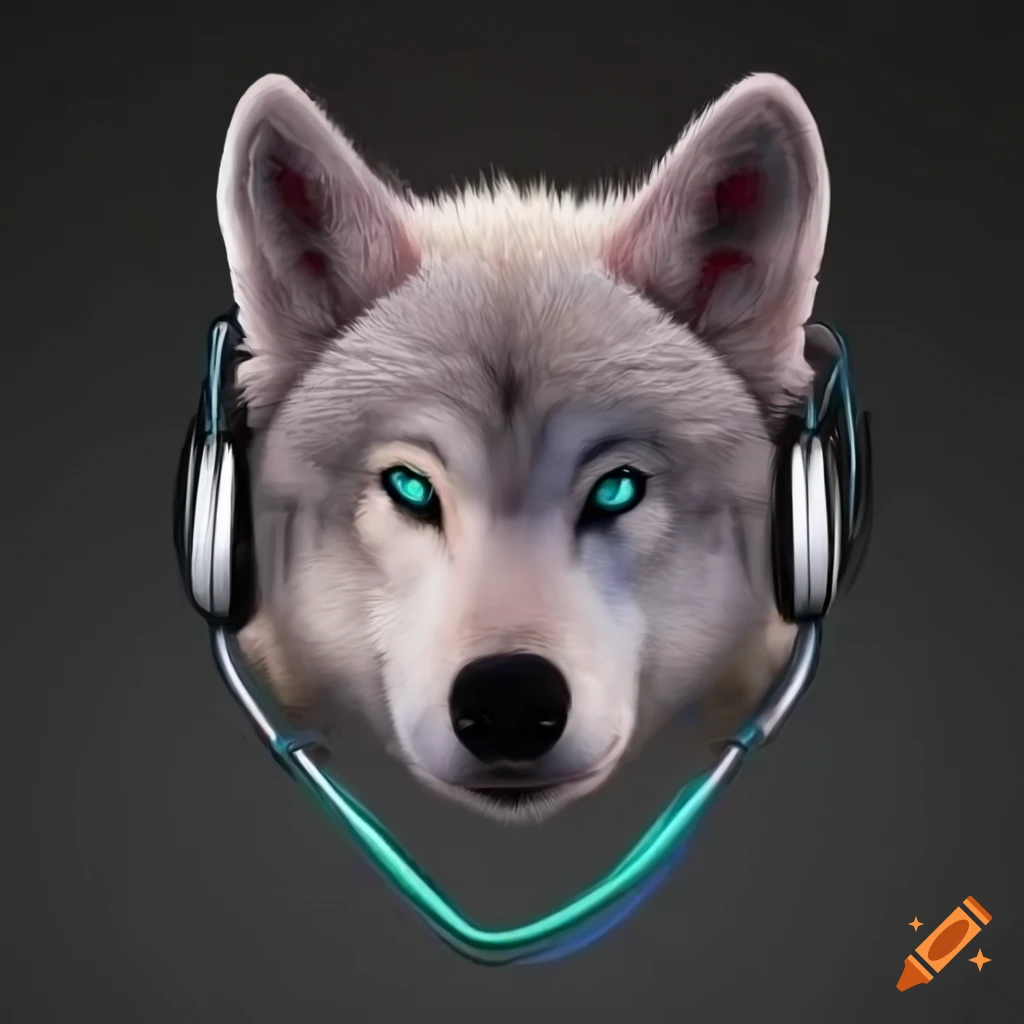 White wolf wearing a headset on Craiyon