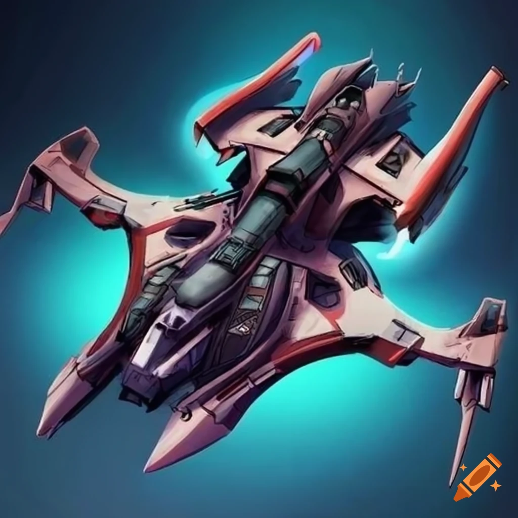 Futuristic t-wing starfighter with menacing aura and baroque style on ...