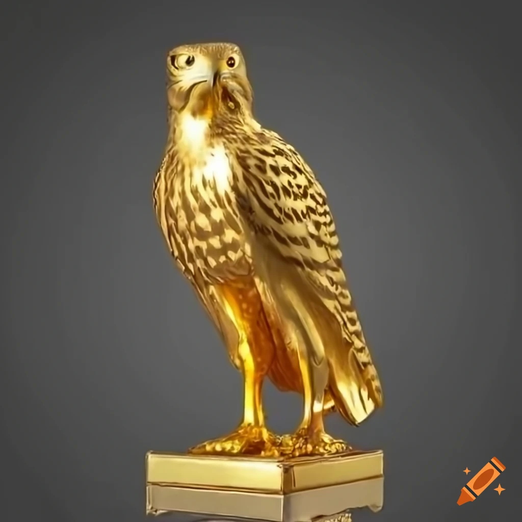 Highly detailed gold falcon statue staring at the viewer on Craiyon