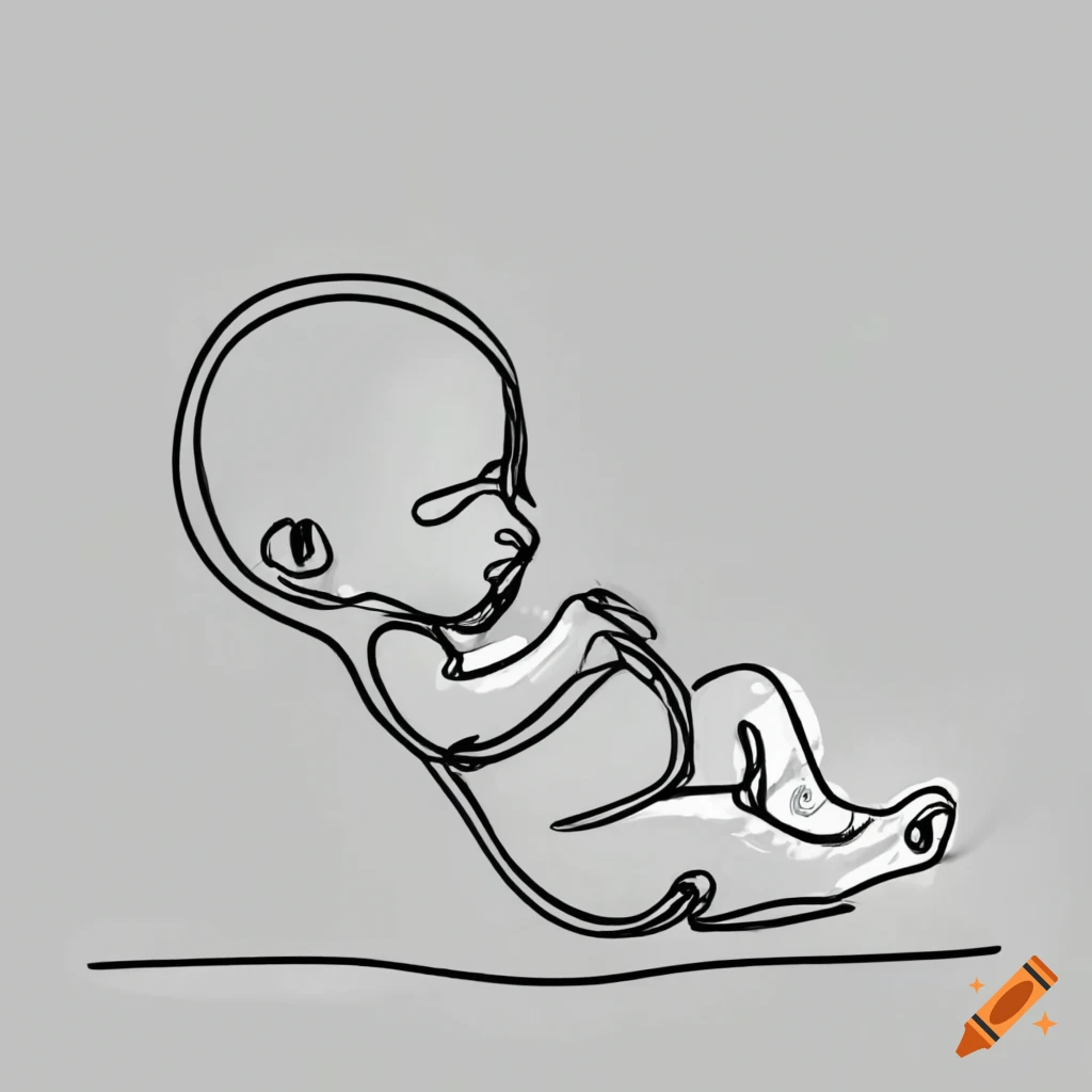 Dynamic single-line drawing of a toddler in fetal position on Craiyon