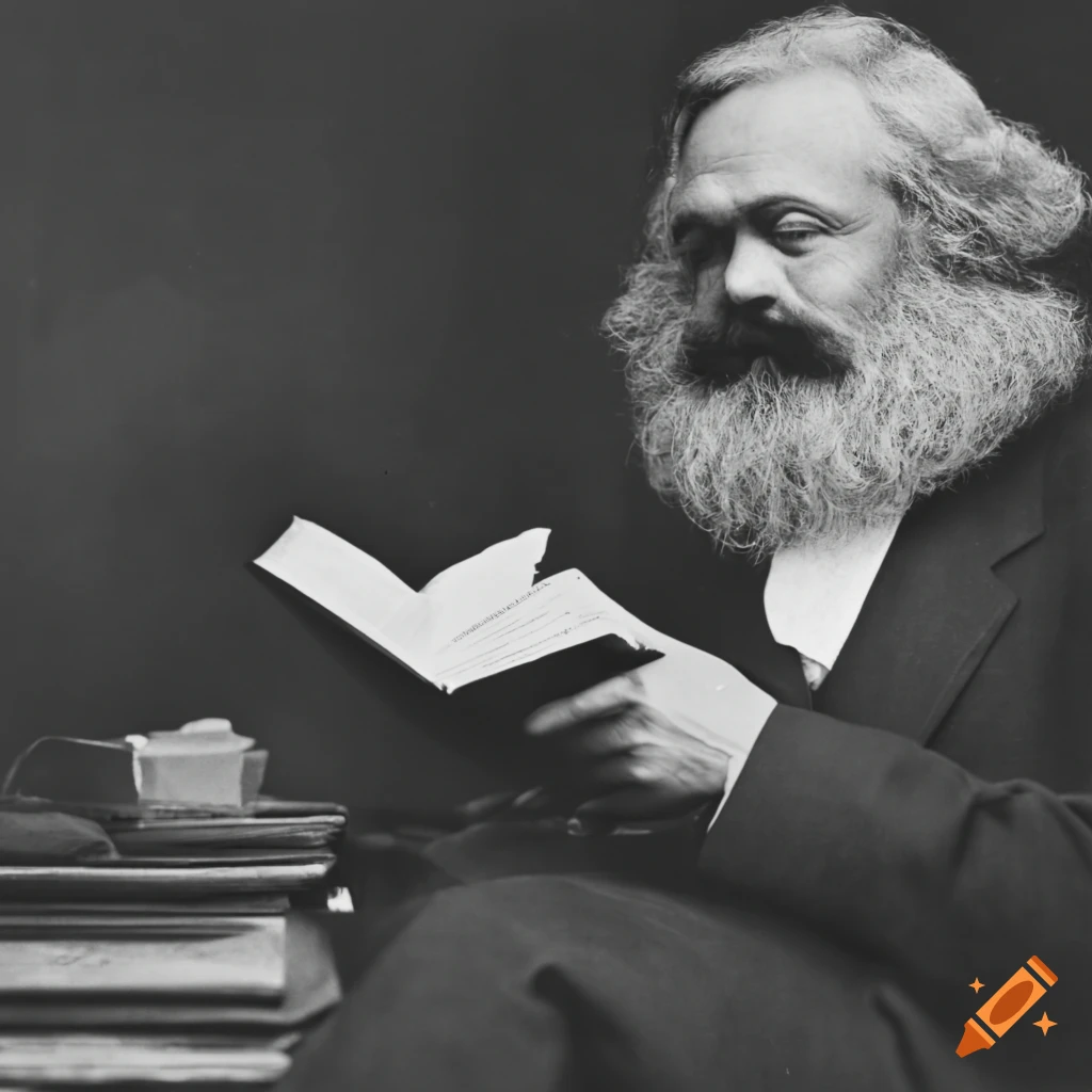 Karl marx reading in a library on Craiyon