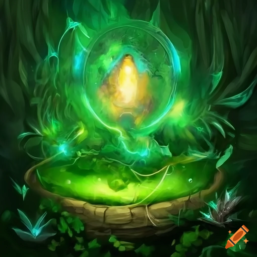 Healing leaves emitting green light to heal a wound with magical energy ...