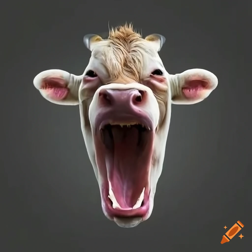 Startled cow with an open mouth on Craiyon
