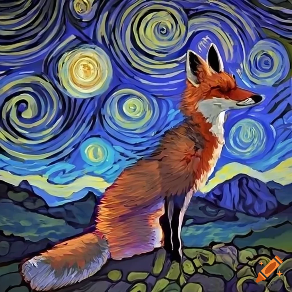 Starry night with fox silhouettes on Craiyon