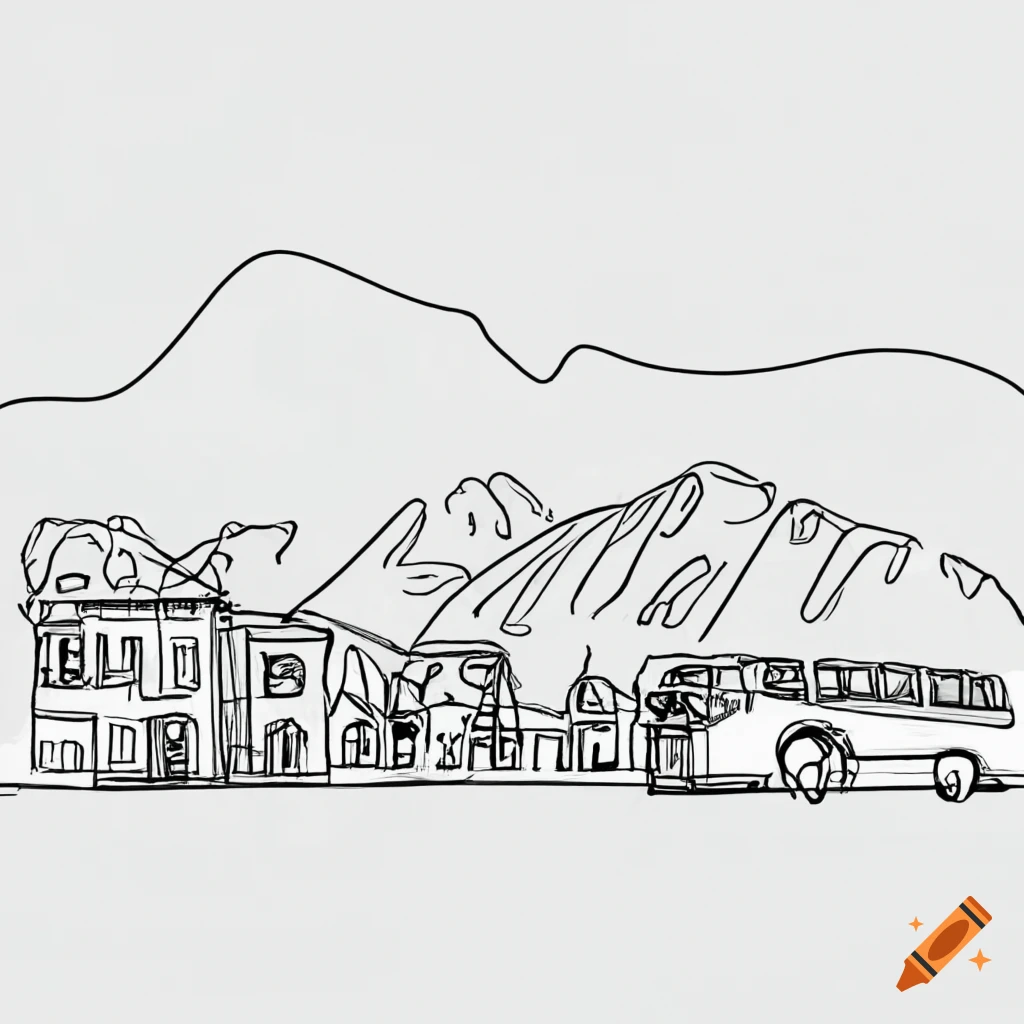 Continuous line drawing of small rural utah town with landscapes and ...