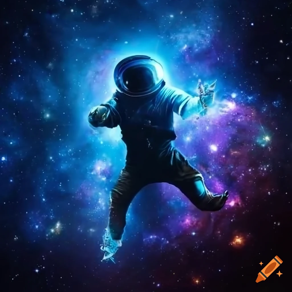 Famous actor astronaut dancing on a cosmic dance floor with galaxy background on Craiyon