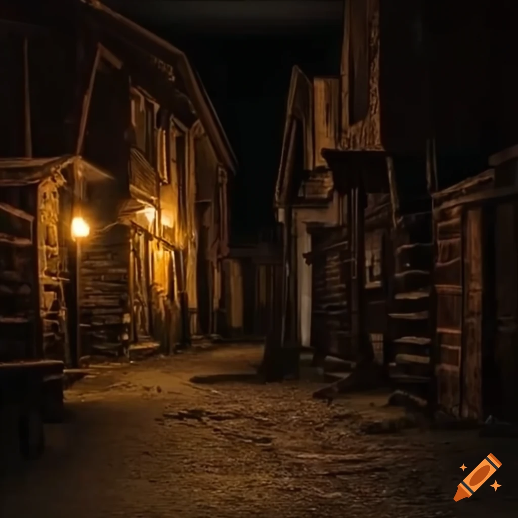 Small dark western town with a moody atmosphere on Craiyon