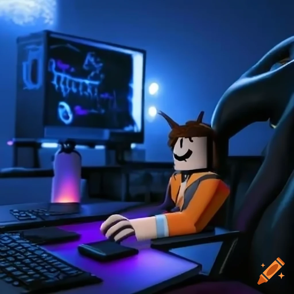 Roblox character streaming from a gaming chair on Craiyon