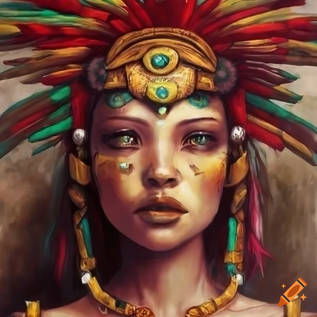Young aztec priestess in a surreal fantasy setting on Craiyon