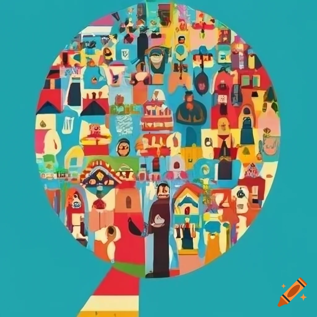 Colorful poster with illustrations celebrating migration and nation ...
