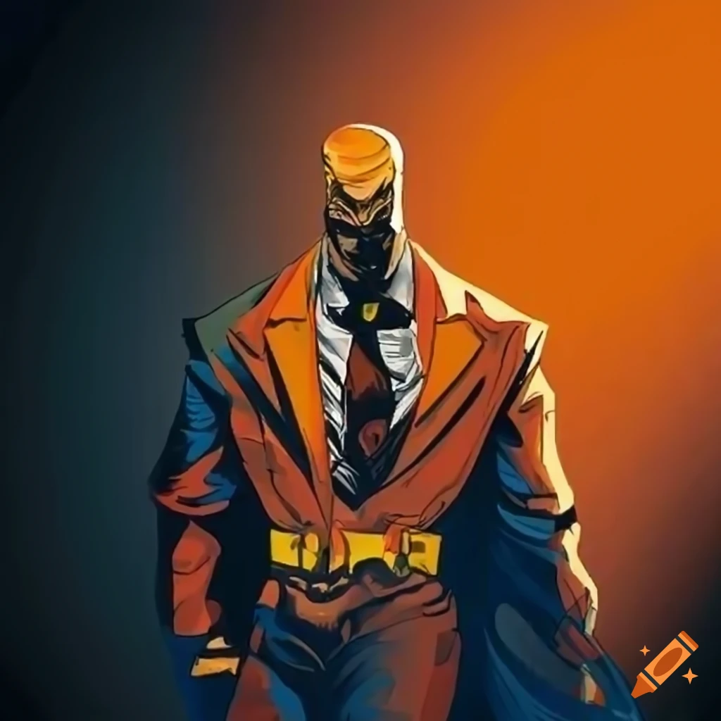 Comic sketch of a detective with a superhero cape and muscular arms on ...