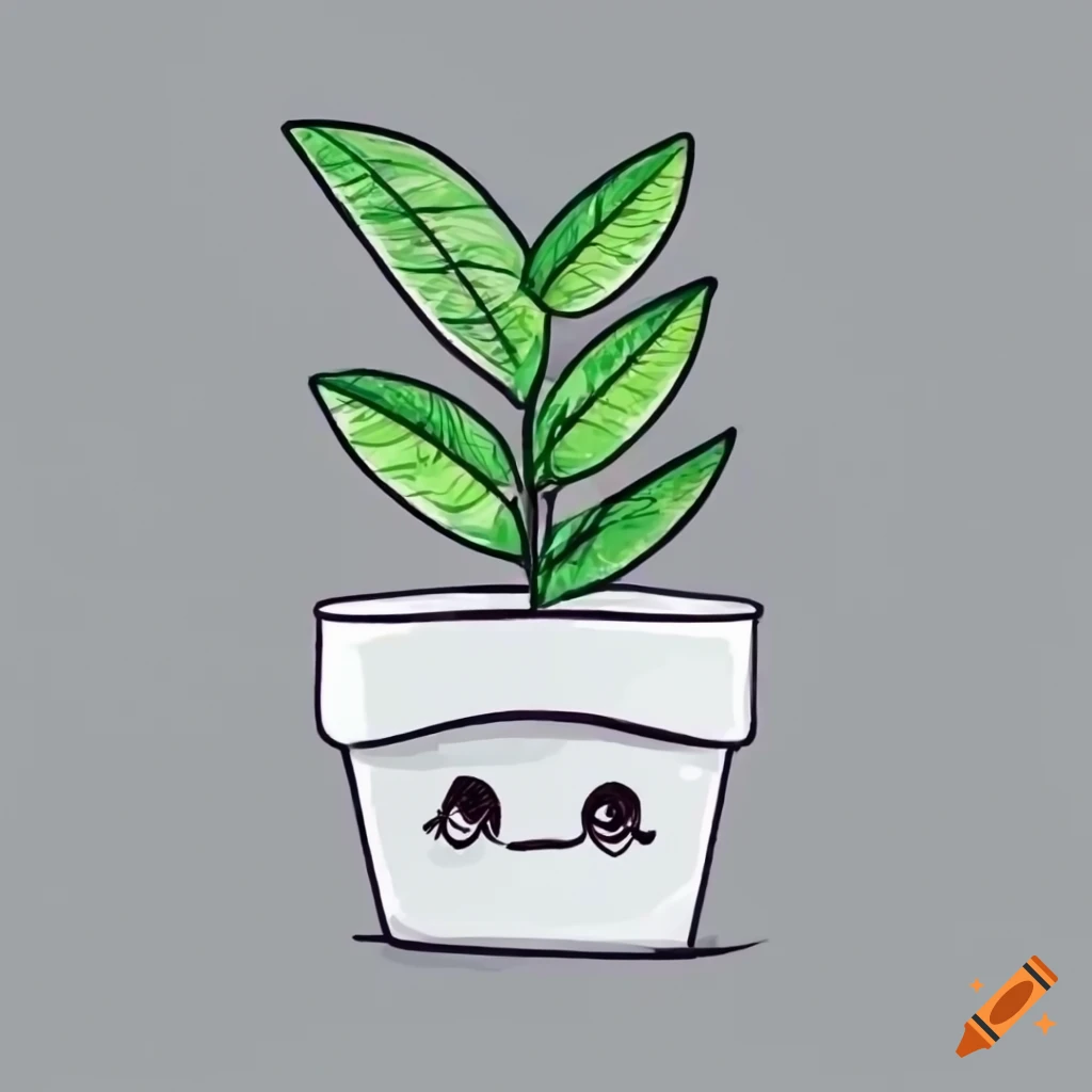 Small cute green plant in a white pot drawing on Craiyon